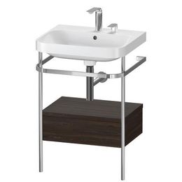 Duravit Happy D.2 Plus c-shaped Set mit Metallkonsole und Schubkasten Nussbaum geb&uuml;rstet Matt 575x49 HP4840E6969
