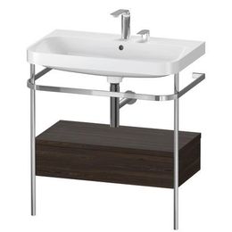 Duravit Happy D.2 Plus c-shaped Set mit Metallkonsole und Schubkasten Nussbaum geb&uuml;rstet Matt 775x49 HP4842E6969