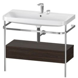 Duravit Happy D.2 Plus c-shaped Set mit Metallkonsole und Schubkasten Nussbaum geb&uuml;rstet Matt 975x49 HP4843E6969