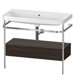 Duravit Happy D.2 Plus c-shaped Set mit Metallkonsole und Schubkasten Nussbaum geb&uuml;rstet Matt 975x49 HP4843N6969