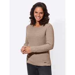 Casual Looks Damen Rundhalspullover "Rundhals-Pullover", beige, Gr. 44, unifarben, 50% Baumwolle, 50% Polyacryl, Pullover