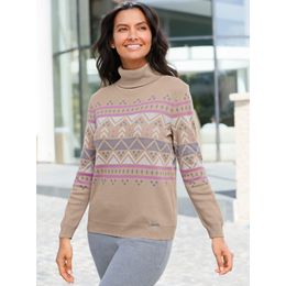 Casual Looks Damen Norwegerpullover "Rollkragen-Pullover", beige, Gr. 38, gemustert, mehrfarbig, 50% Baumwolle, 50% Polyacryl, Pullover