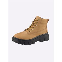 Heine Damen Schn&uuml;rstiefelette, Gr. 39, gelb, Leder, Nubukleder, Rindsleder, Schuhe