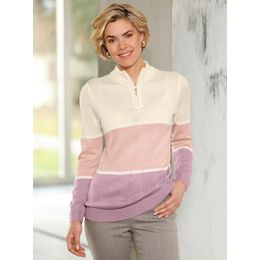 Classic Basics Damen Stehkragenpullover "Pullover"mauve, champagner, geringelt, Gr. 46, gemustert, gestreift, mehrfarbig, 100% Polyacryl, Pullover