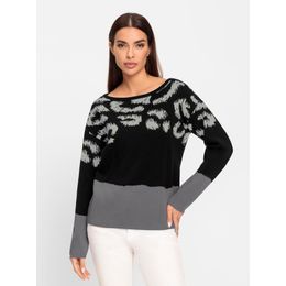 Heine Damen Jacquardpullover "Jacquard-Pullover", schwarz, Gr. 40, gemustert, mehrfarbig, 50% Viskose, 28% Polyester, 22% Polyamid, Pullover