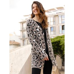 Classic Basics Damen Strickjacke, grau, Gr. 40, animal-print, gemustert, mehrfarbig, 52% Polyamid, 48% Polyacryl, Strickjacken
