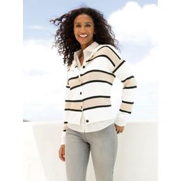 Heine Damen Cardigan, beige, Gr. 48, gemustert, gestreift, mehrfarbig, 50% Baumwolle, 50% Polyacryl, Strickjacken