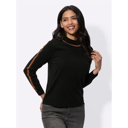Classic Basics Damen Stehkragenpullover "Langarm-Pullover", schwarz, Gr. 40, gemustert, mehrfarbig, 100% Polyacryl, Pullover