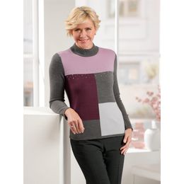 Strickpullover CLASSIC "Pullover", Damen, Gr. 54, grau (graphit, burgund, gemustert), 70% Polyacryl, 30% Schurwolle, gemustert, mehrfarbig, Pullover