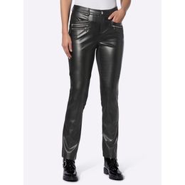 Heine Damen Lederimitathose, schwarz, Gr. 48, unifarben, 100% Polyester, Rückenteil:5% Elasthan, 27% Polyamid, 68% Viskose, Hosen