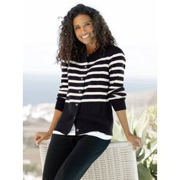 Heine Damen Cardigan, schwarz, Gr. 48, gemustert, gestreift, mehrfarbig, 50% Viskose, 28% Polyester, 22% Polyamid, Strickjacken