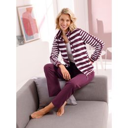Hausanzug Hajo, Damen, Gr. 40/42, weiß (burgund, weiß, geringelt), 62% Baumwolle, 38% Polyester, Homewear-Sets