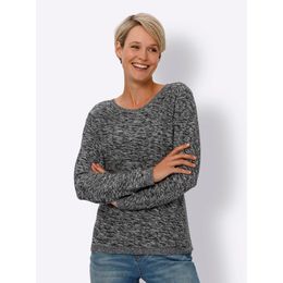 Classic Basics Damen Rundhalspullover "Rundhals-Pullover", schwarz, Gr. 46, gemustert, mehrfarbig, meliert, 100% Baumwolle, Pullover