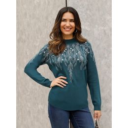 Stehkragenpullover Classic Basics "Stehkragen-Pullover", Damen, Gr. 38, blau (petrol, sand), 100% Polyacryl, gemustert, Pullover
