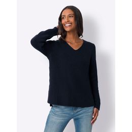 Heine Damen Strickpullover "Pullover", blau, Gr. 42, meliert, unifarben, 50% Baumwolle, 50% Polyacryl, Pullover