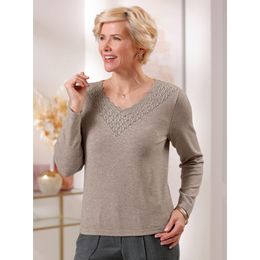 CLASSIC Damen V-Ausschnitt-Pullover "V-Pullover", beige, Gr. 38, gebl&uuml;mt, gemustert, mehrfarbig, 50% Viskose, 28% Polyester, 22% Polyamid, Pullover
