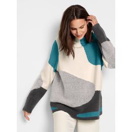 Strickpullover Inspirationen "Pullover", Damen, Gr. 38, blau (champagner, aquapetrol, gemustert), 50% Viskose, 28% Polyester, 22% Polyamid, gemustert, Pullover Strickpullover