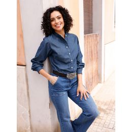Inspirationen Damen Jeansbluse, blau, Gr. 46, unifarben, 100% Baumwolle, Blusen
