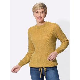 Rundhalspullover Classic Basics "Boucl&eacute;-Pullover", Damen, Gr. 36, gelb (ocker, gelb, meliert), 90% Polyacryl, 10% Polyester, meliert, Pullover Rundhalspullover