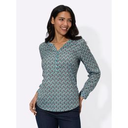 Schlupfbluse Classic Basics, Damen, Gr. 46, beige (ozean, dunkeltaupe, bedruckt), 100% Polyester, gemustert, mehrfarbig, Rundhals, Blusen Schlupfbluse
