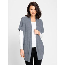 Inspirationen Damen Longstrickjacke, blau, Gr. 38, meliert, 100% Baumwolle, Strickjacken