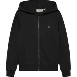 Mädchen Kapuzensweatjacke "MINI BADGE ZIP-THROUGH", schwarz, Basic, Gr. 4, Calvin Klein Jeans, Sweatware, Obermaterial: 86% Baumwolle, 14% Polyester,