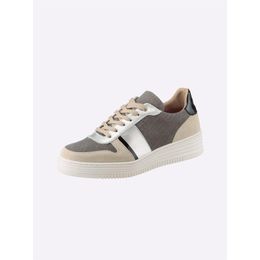 Heine Damen Sneaker, Gr. 38, grau, Glattleder, Leder, Synthetik, Textil, Veloursleder, Schuhe
