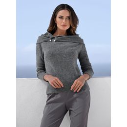 Heine Damen Carmenpullover "Pullover", grau, Gr. 48, meliert, unifarben, 55% Polyacryl, 36% Polyester, 5% Wolle, 4% Elasthan, Pullover