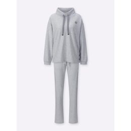 Hajo Damen Hausanzug, Gr. 36, grau, 54% Baumwolle, 45% Polyester, 1% Elasthan, Hose:62% Baumwolle, 38% Polyester, Homewear-Sets
