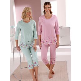 wäschepur Schlafanzug WÄSCHEPUR, Damen, Gr. 36/38, kalkmint, bedruckt, rosé, bedruckt, 100% Baumwolle, Homewear-Sets