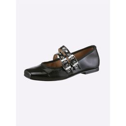 Heine Damen Ballerina, Gr. 41, schwarz, Glattleder, Lackleder, Leder, Rindsleder, Schuhe