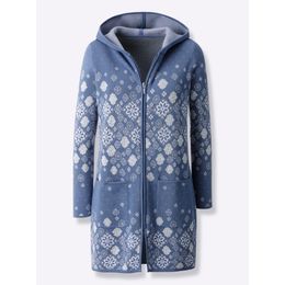 Inspirationen Damen Longstrickjacke, blau, Gr. 38, gemustert, mehrfarbig, 70% Baumwolle, 30% Polyacryl, Strickjacken