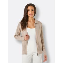 Damen Strickjacke, beige, Gr. 38, CREATION L PREMIUM, unifarben, 100% Baumwolle, Strickjacken