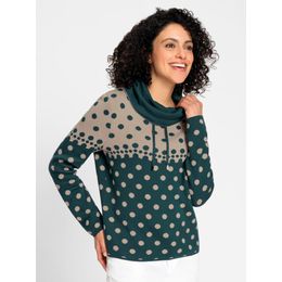 Strickpullover Inspirationen "Jacquard-Pullover", Damen, Gr. 40, blau (petrol, beige, meliert), 50% Baumwolle, 50% Polyacryl, gemustert, gepunktet, mehrfarbig, Pullover Strickpullover
