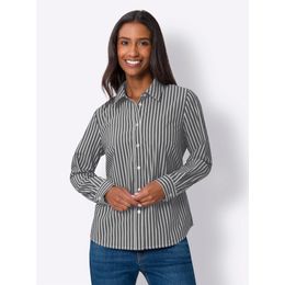 Heine Damen Hemdbluse, blau, Gr. 40, bedruckt, gemustert, gestreift, mehrfarbig, 67% Baumwolle, 29% Polyester, 4% Elasthan, Blusen
