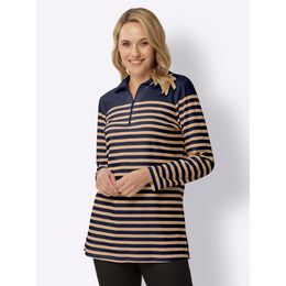 Sweatshirt Classic Basics, Damen, Gr. 40, blau (marine, camel, gestreift), 100% Baumwolle, gemustert, gestreift, mehrfarbig, Sweatshirts