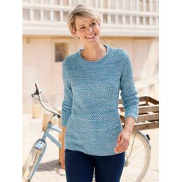Classic Basics Damen Rundhalspullover "Rundhals-Pullover", blau, Gr. 40, gemustert, mehrfarbig, meliert, 100% Polyacryl, Pullover