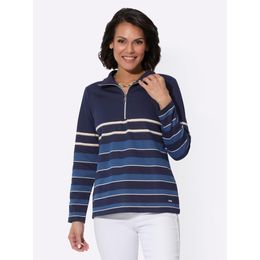 Sweatshirt Casual Looks, Damen, Gr. 40, blau (marine, jeansblau, geringelt), 100% Baumwolle, gemustert, gestreift, mehrfarbig, Sweatshirts