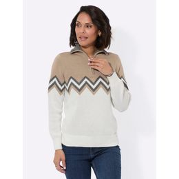 Casual Looks Damen Troyer "Pullover", beige, Gr. 46, gemustert, mehrfarbig, 100% Baumwolle, Pullover