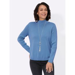 Casual Looks Damen Stehkragenpullover "Pullover", blau, Gr. 46, unifarben, 100% Baumwolle, Pullover