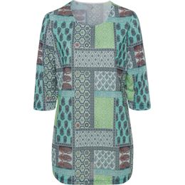 Damen Print-Shirt im Patchwork-Optik petrol-gemustert, Gr&ouml;&szlig;e 42