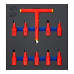 BGS-technic BGS Werkstattwageneinlage 2/3: VDE-Bit-Einsatz-Satz 70217, Antrieb Innenvierkant 12,5 mm (1/2"), T-Profil (f&uuml;r Torx) T20 - T55, 10-tlg. ; BGS technic)