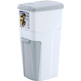 Mülltrennsystem BISCHOF BAMA "Trypla", grau (weiß, grau), B:28cm H:70cm T:39cm, Kunststoff, Mülleimer, Dreifach-Mülltrennung