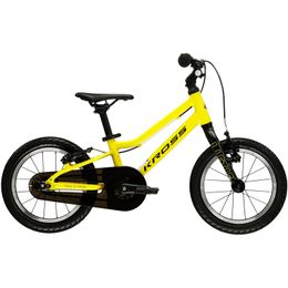 KROSS Kinderfahrrad "KROSS Kinderrad Lightweight Liftie 14" gelb", 18cm, 14 Zoll (35,56cm) hinten: 14 Zoll (35,56cm), gelb, Fahrr&auml;der