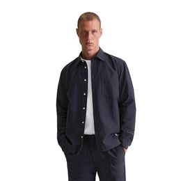 Marc O'Polo Herren Langarmhemd "mit feiner Crinkle-Struktur", blau, Gr. M, MARC O'POLO DENIM, unifarben, Obermaterial: 80% Baumwolle, 20% Polyamid, Hemden