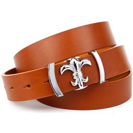 Anthoni Crown Damen Lederg&uuml;rtel, braun, Gr. 90, unifarben, Leder, G&uuml;rtel, mit Fashion-Schlie&szlig;e, gl&auml;nzende Lilie