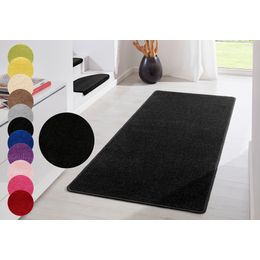 Teppich Hanse Home, B:80cm H:7mm L:200cm, schwarz, Kunstfaser, Wohnzimmer, Teppiche, "Fancy", Kurzflor, L&auml;ufer, uni, gekettelt, Wohnzimmer,