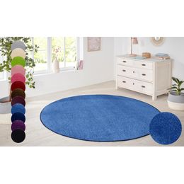 Teppich Hanse Home, H:8,5mm &Oslash;:133cm, blau, Kunstfaser, Wohnzimmer, Teppiche, "Shashi", Kurzflor, Unifarben, Teppich, Weich, Esszimmer, Kinderzimmer,