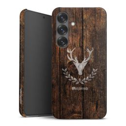 DeinDesign Galaxy S25 Handy Premium Case Smartphone Handyh&uuml;lle Schutzh&uuml;lle matt Wooden Look Deer Wood Premium Case