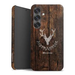 DeinDesign Galaxy S25 Handy Premium Case Smartphone Handyh&uuml;lle Schutzh&uuml;lle gl&auml;nzend Wooden Look Deer Wood Premium Case